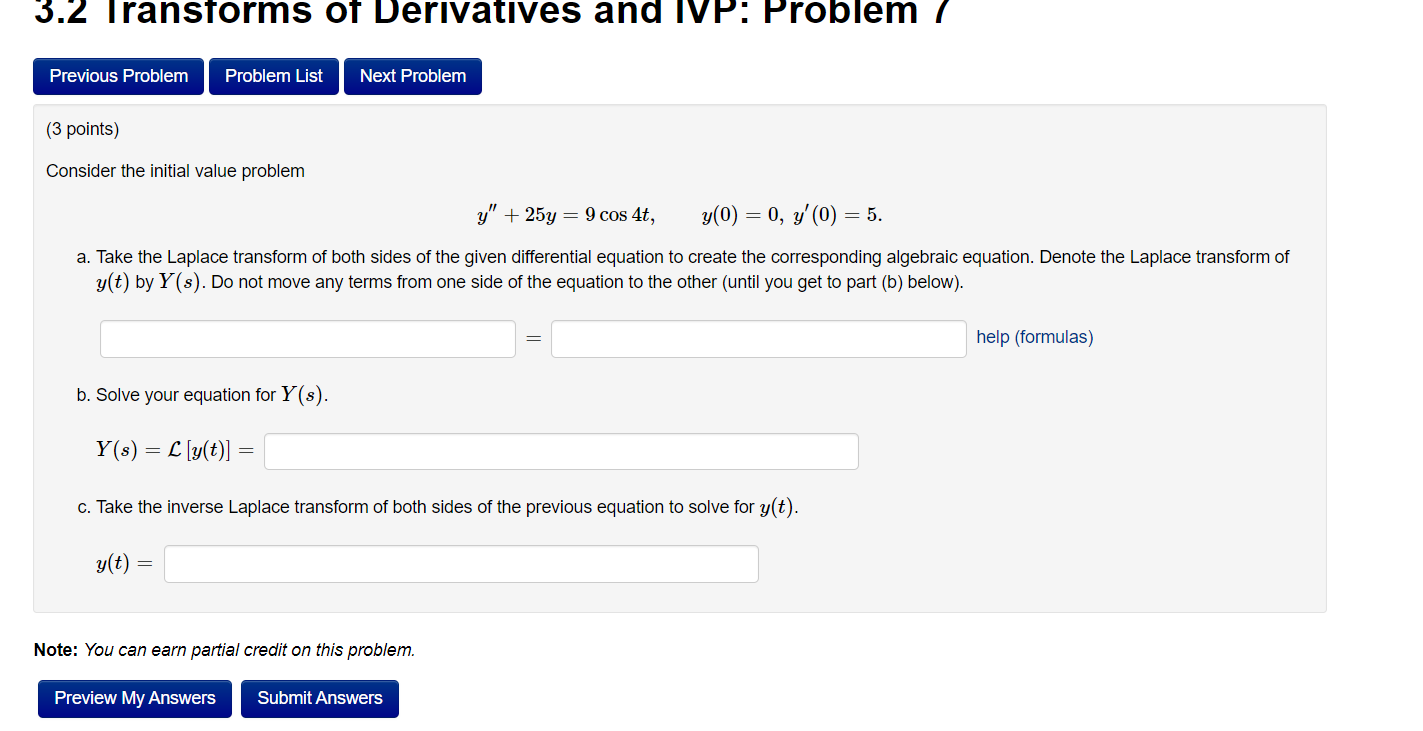 Solved 3.2 Transforms of Derivatives and IVP: Problem / | Chegg.com