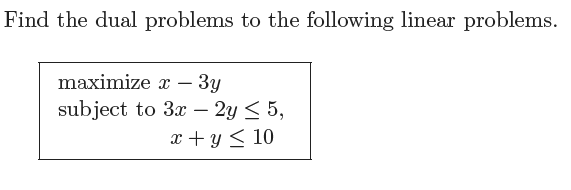 Solved Find the dual problems to the following linear | Chegg.com