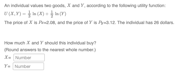 Solved An individual values two goods, X and Y, according to | Chegg.com