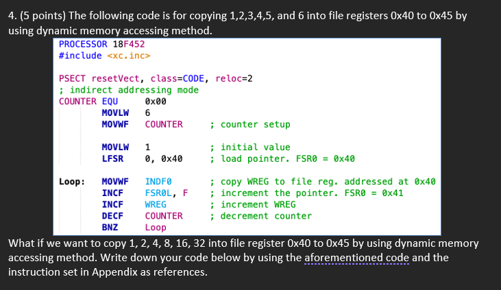 Solved 4. (5 points) The following code is for copying | Chegg.com