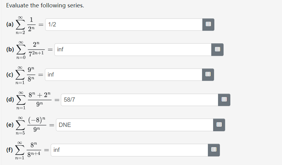 Solved Evaluate the following series. (a) ∑n=2∞2n1= (b) | Chegg.com