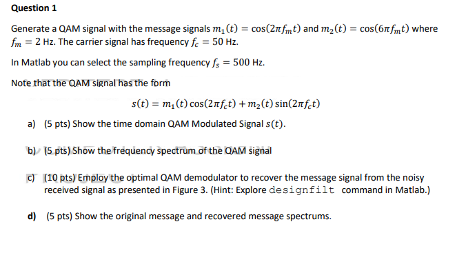 Solved Question 1 Generate a QAM signal with the message | Chegg.com