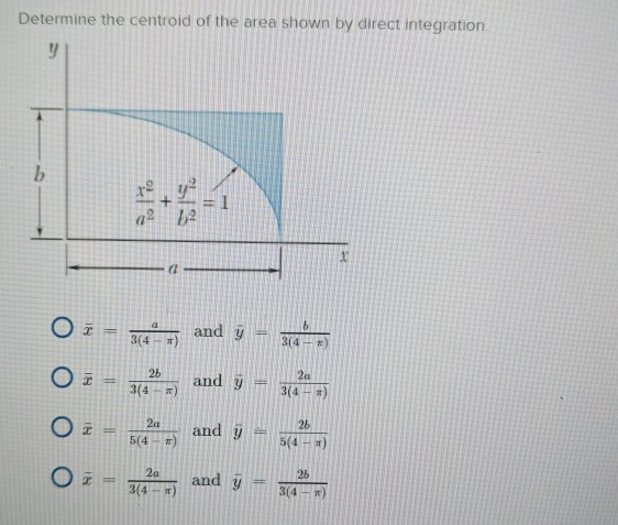 Solved Determine the centroid of the area shown by direct | Chegg.com