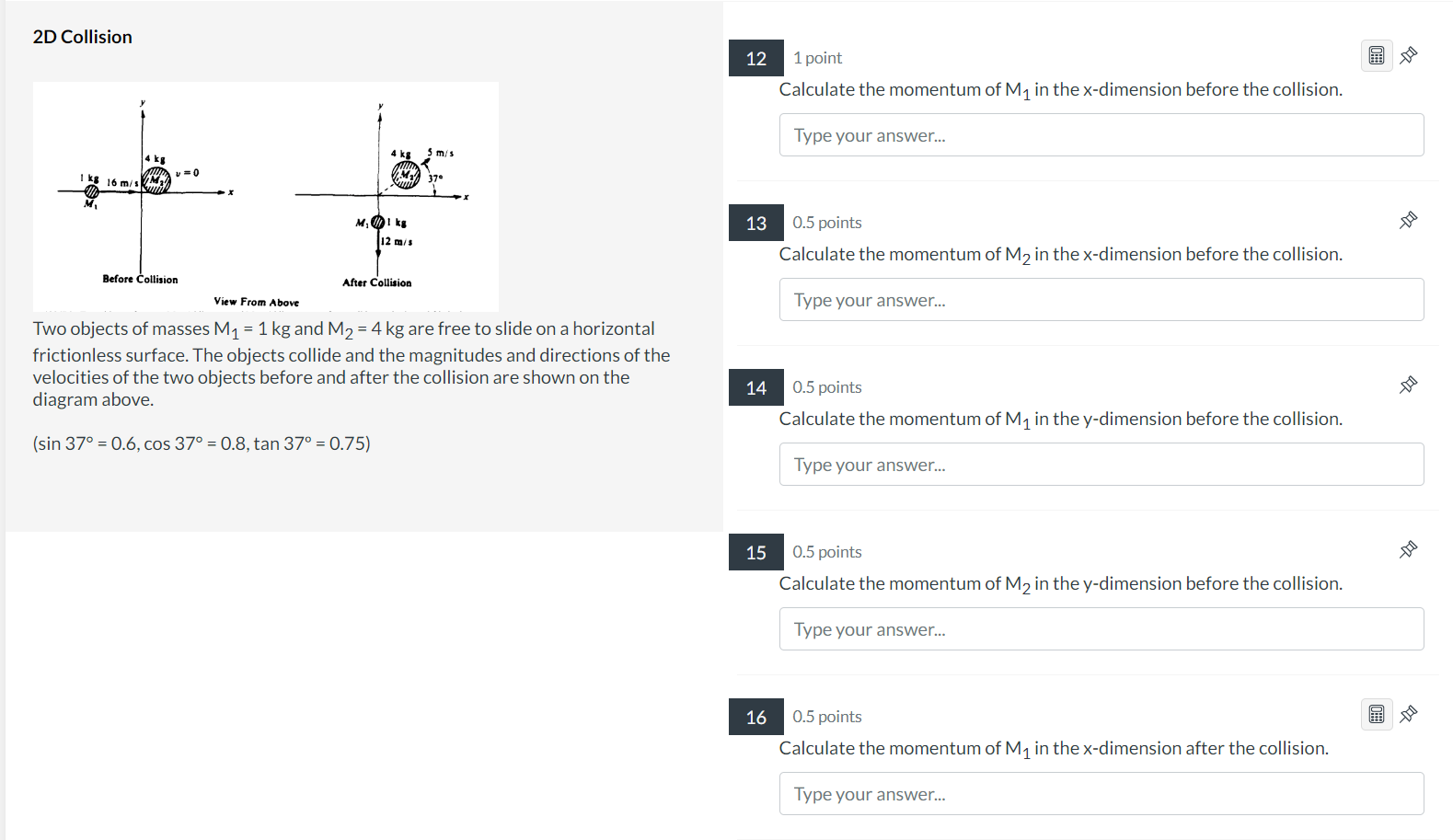 Solved 2D Collision 12 1 point Calculate the momentum of M1 | Chegg.com