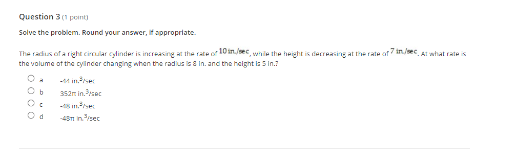Solved Question 3 (1 ﻿point)Solve the problem. Round your | Chegg.com