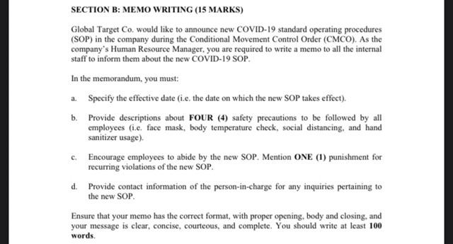 Solved SECTION B: MEMO WRITING (15 MARKS) Global Target Co. | Chegg.com