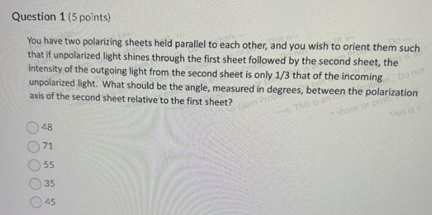 Solved You have two polarizing sheets held parallel to each | Chegg.com