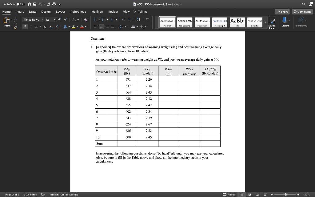 Solved AutoSave OFF ASU @ASCI 330 Homework 2 - Saved Home | Chegg.com