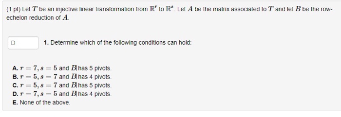 Solved (1 pt) Let T be an injective linear transformation | Chegg.com