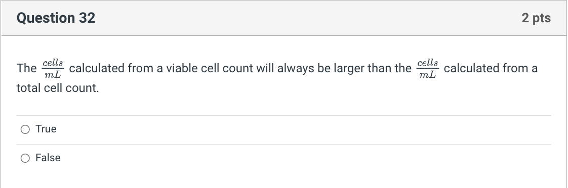 Solved The mLcells calculated from a viable cell count will | Chegg.com