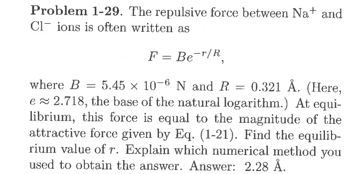 Problem 1-29. The repulsive force between Na+ and Cl- | Chegg.com