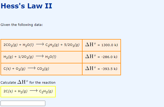 Solved Hess's Law II Given the following data: Calculate ΔH∘ | Chegg.com