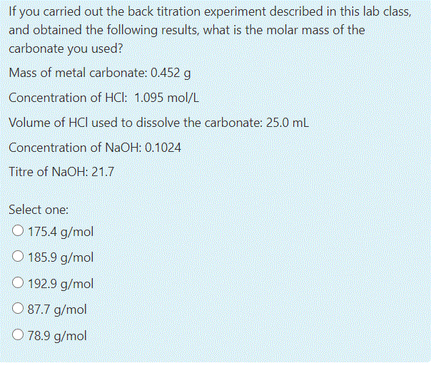 Solved A student doing the titration in the back titration | Chegg.com