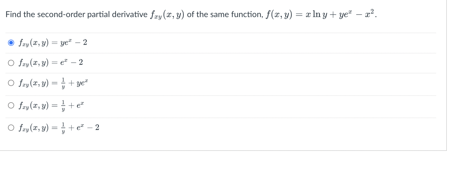 Solved Find the second-order partial derivative fxy(x,y) ﻿of | Chegg.com