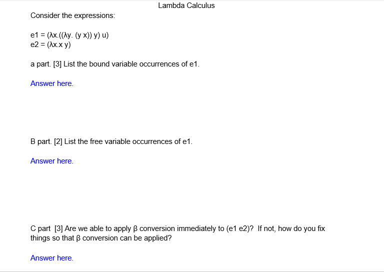 Solved Lambda Calculus Consider the expressions: e1 = | Chegg.com