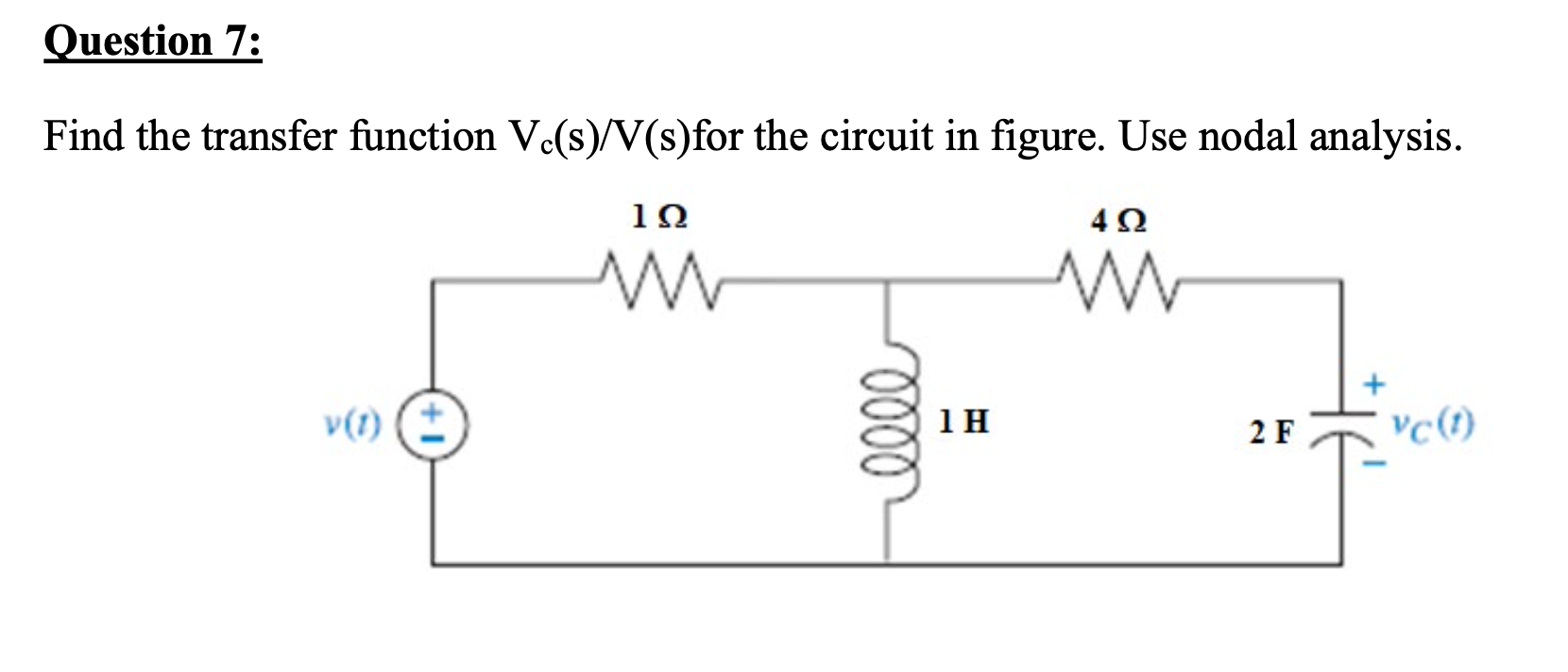 Solved Find the transfer function Vc( s)/V(s) for the | Chegg.com