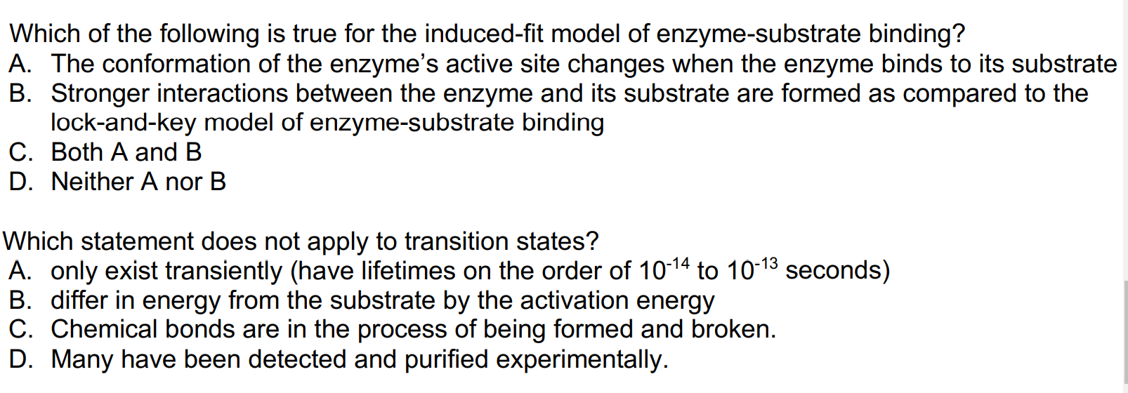 Solved Which of the following is true for the induced-fit | Chegg.com