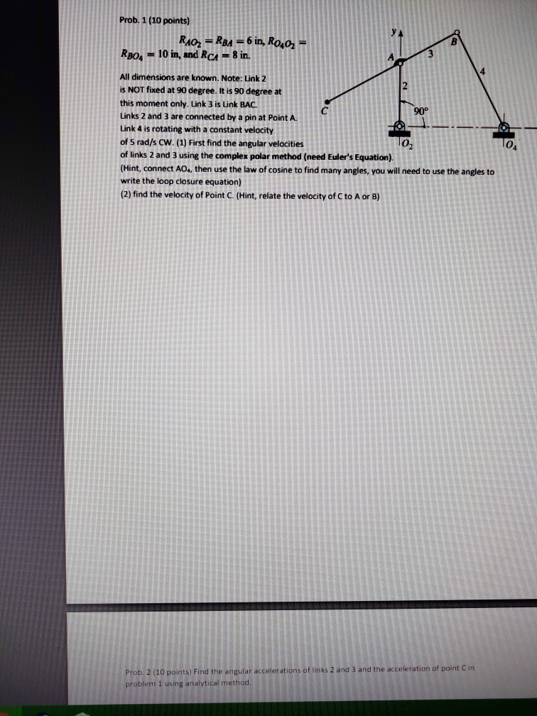 Solved Prob. 1 (10 points) RAO = RBA = 6 in, Roo, = RBO, = | Chegg.com