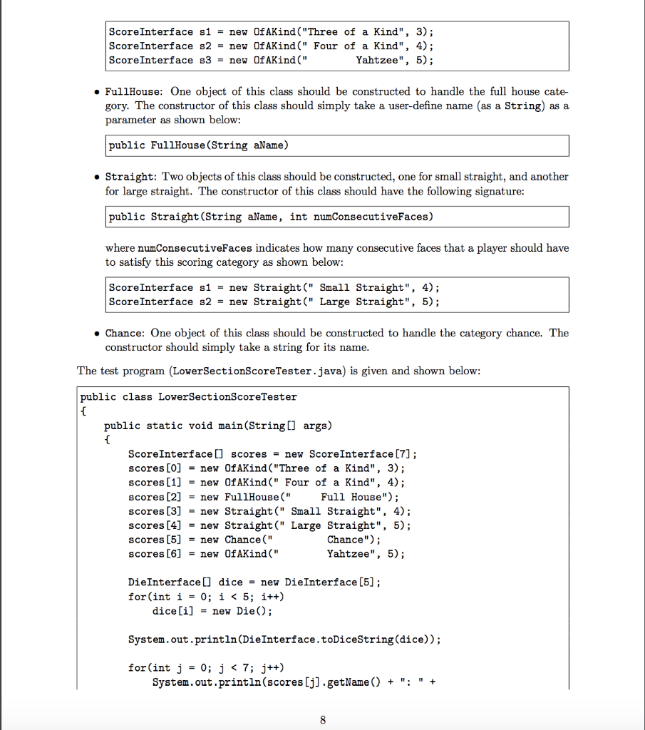 Project 4 - Yahtzee (Object-Oriented Programming) CS | Chegg.com
