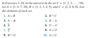 Solved In Exercises 1-16, let the universe be the set U = | Chegg.com
