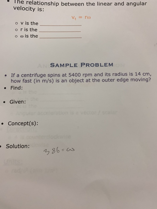 Solved he relationship between the linear and angular | Chegg.com