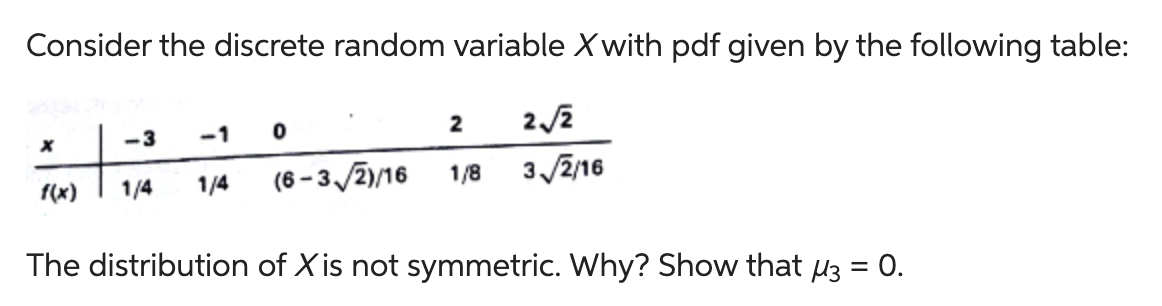 Solved Consider the discrete random variable X with pdf | Chegg.com