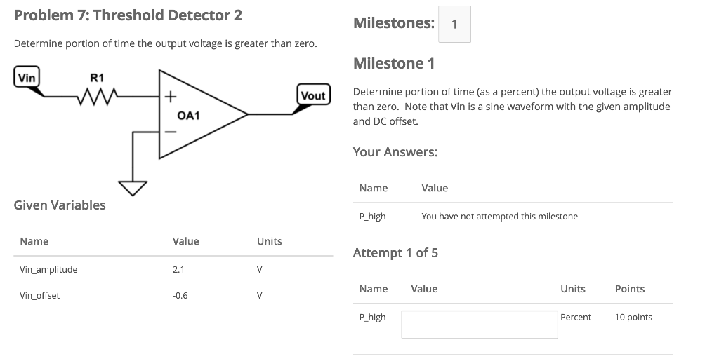 Solved Problem 7: Threshold Detector 2 Milestones: 1 | Chegg.com
