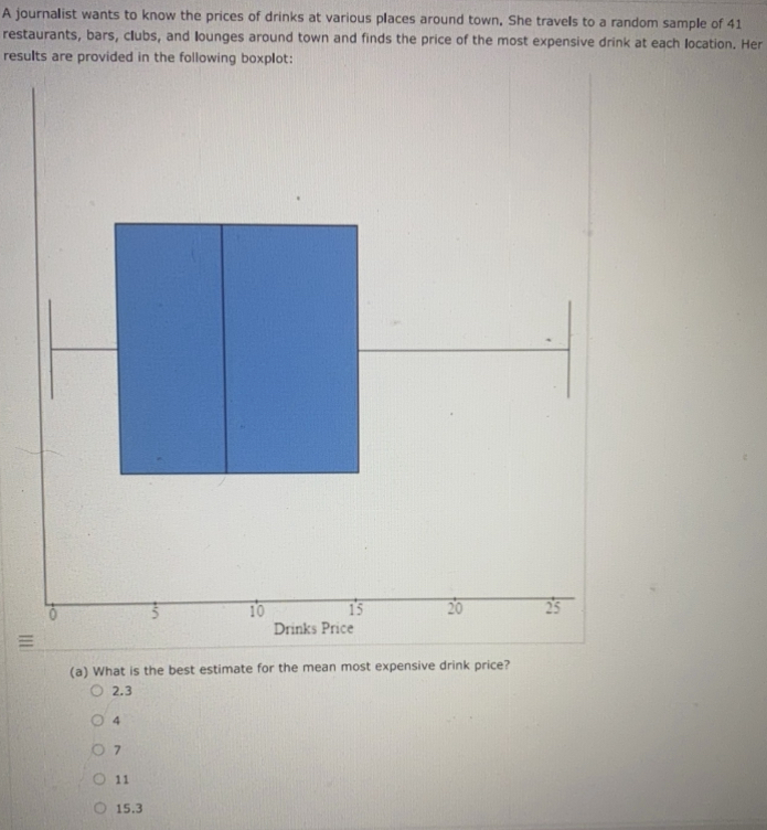 Solved A journalist wants to know the prices of drinks at | Chegg.com