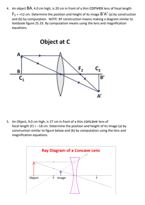 Solved 4. An object BA, 4.0 cm high, is 20 cm in front of a | Chegg.com