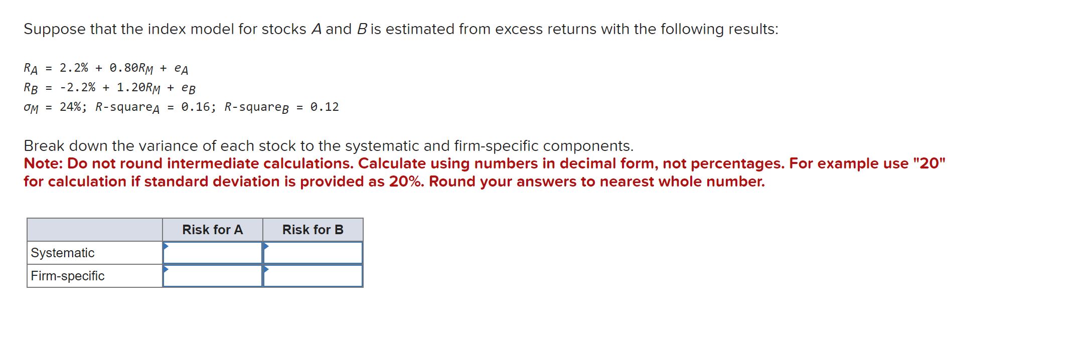 Solved Suppose that the index model for stocks A and B ﻿is | Chegg.com