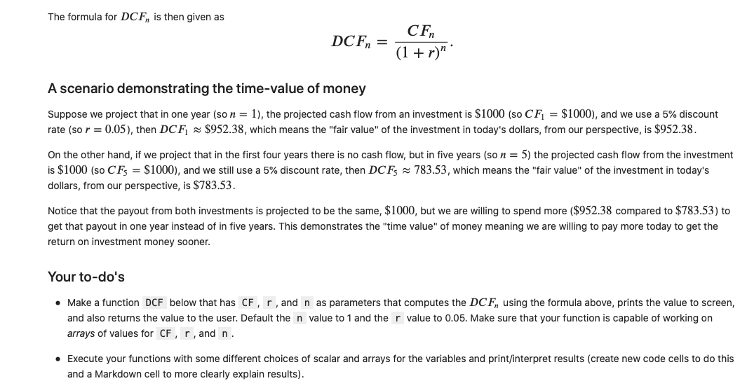 Solved The formula for DCF, is then given as CF DCFn = (1 + | Chegg.com
