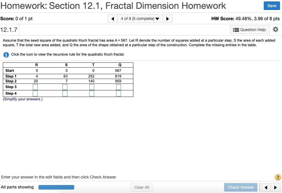 Solved Homework: Section 12.1, Fractal Dimension Homework | Chegg.com