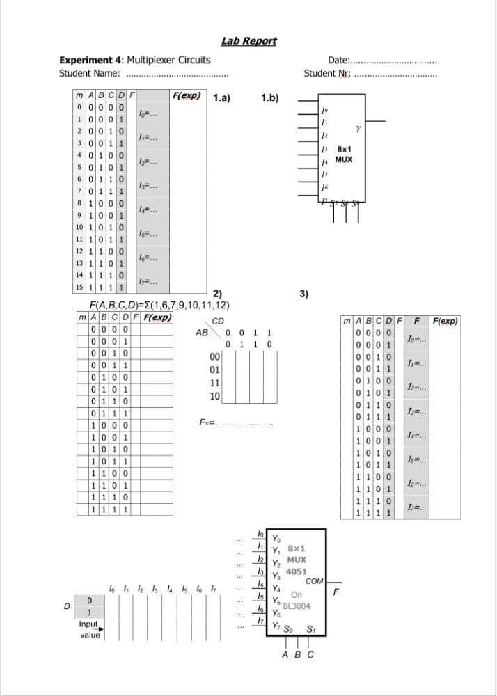 Solved Lab Report Experiment 4: Multiplexer Circuits Student | Chegg.com
