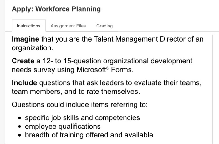 Solved Apply: Workforce Planning Instructions Assignment | Chegg.com