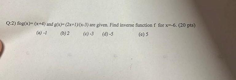 Solved Q:1) F(x)=ln(3x+4)+2 is given. Find F−1(2)=?(20 pts ) | Chegg.com