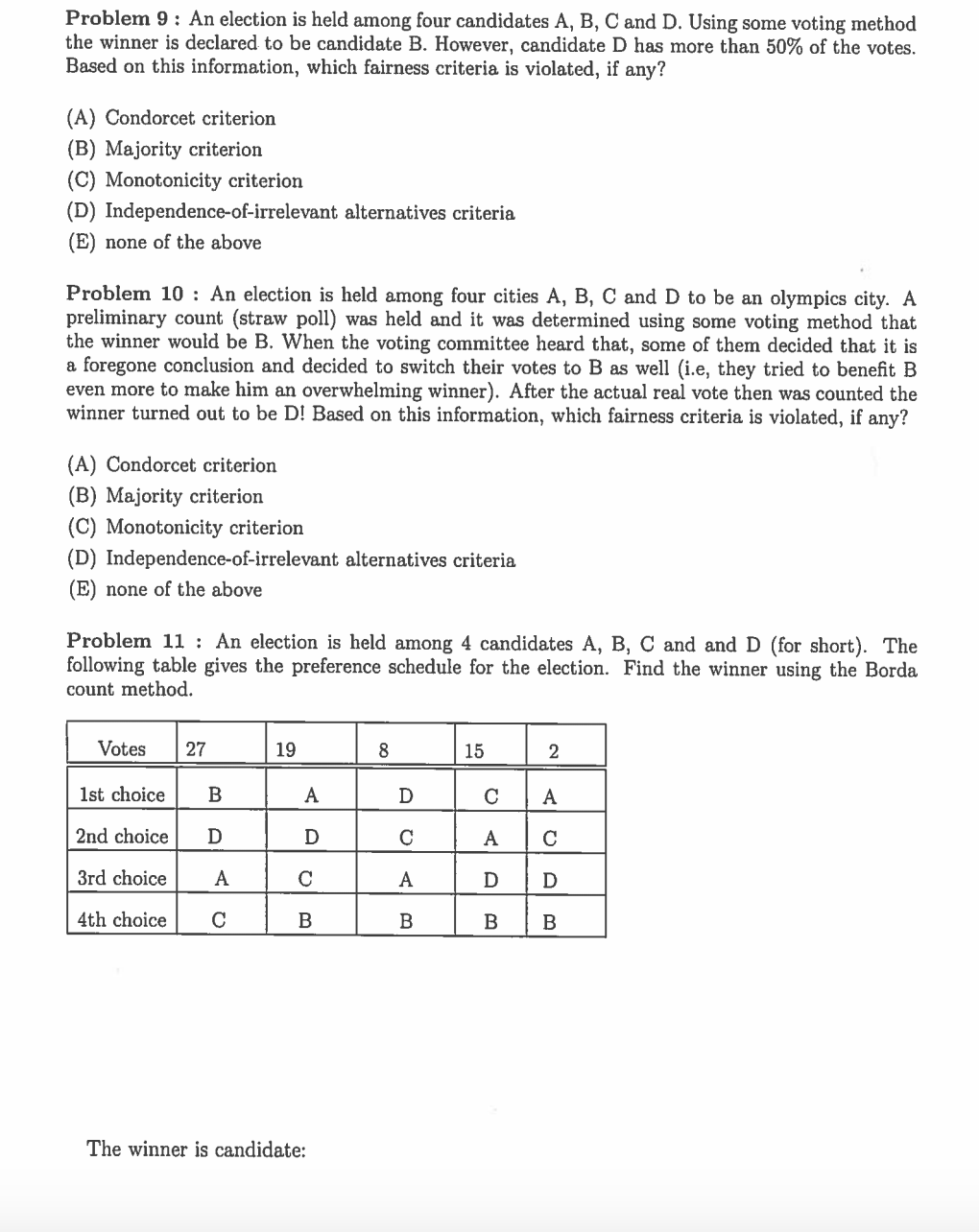 Solved Problem 9: An election is held among four candidates | Chegg.com