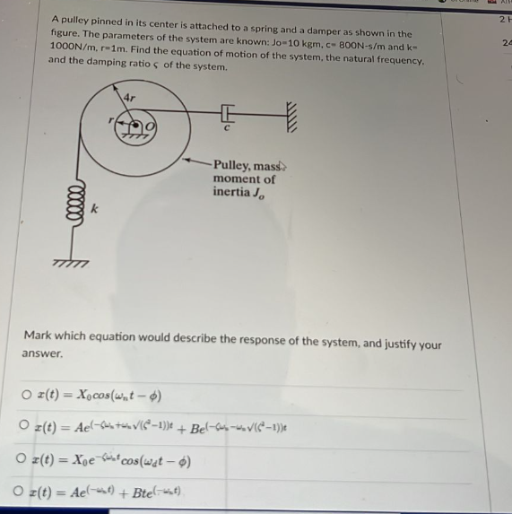 Solved A pulley pinned in its center is attached to a spring | Chegg.com