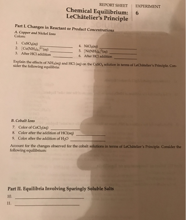 Solved REPORT SHEET : EXPERIMENT Chemical Equilibrium: | Chegg.com