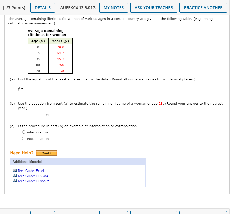 Solved [-/3 Points] DETAILS AUFEXC4 13.5.017. MY NOTES ASK | Chegg.com