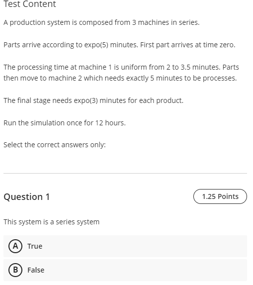Solved Test Content A production system is composed from 3 | Chegg.com