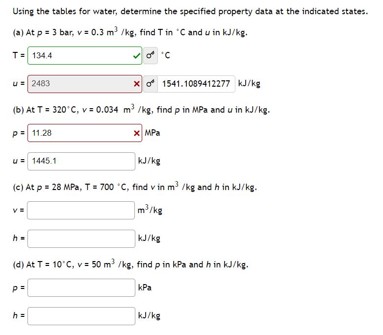 Using the tables for water, determine the specified | Chegg.com