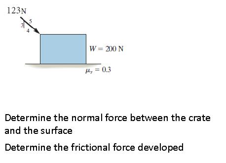 Solved 123N M 5 4 W = 200 N My = 0.3 Determine the normal | Chegg.com