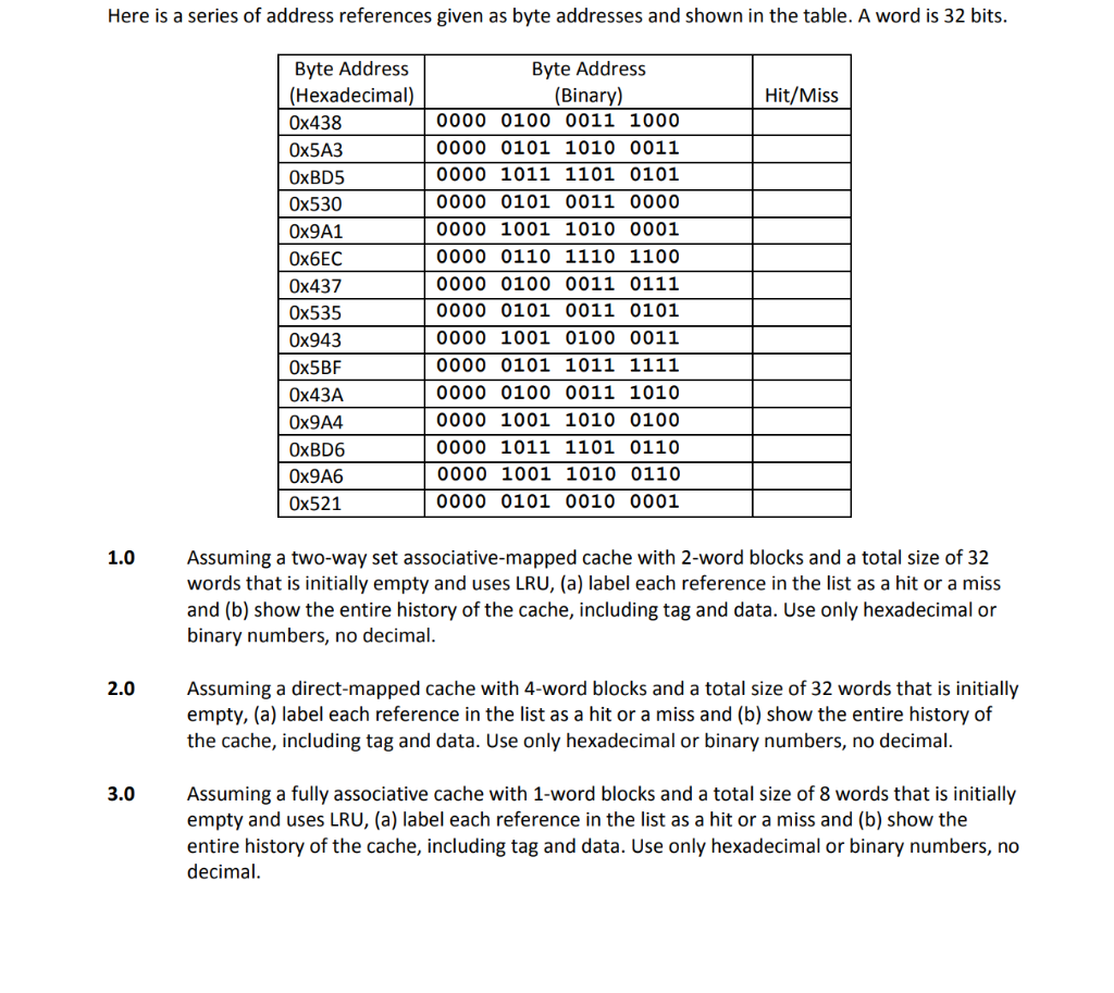 Here is a series of address references given as byte | Chegg.com