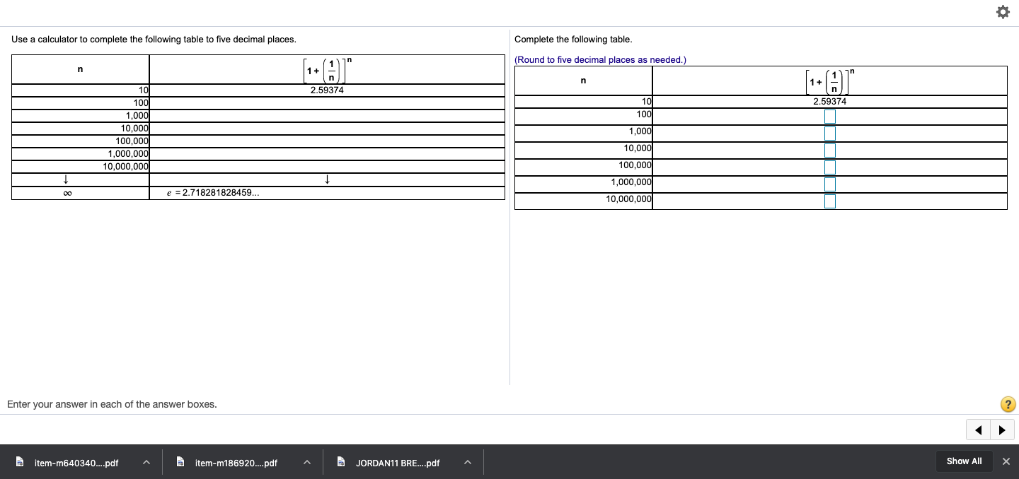 Solved Use a calculator to complete the following table to | Chegg.com
