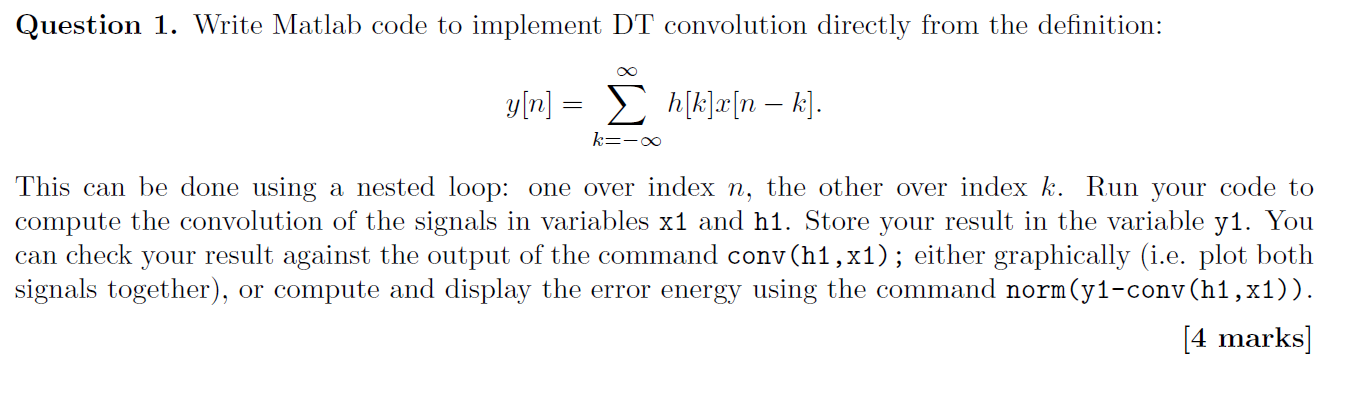 Solved Question 1. Write Matlab code to implement DT | Chegg.com