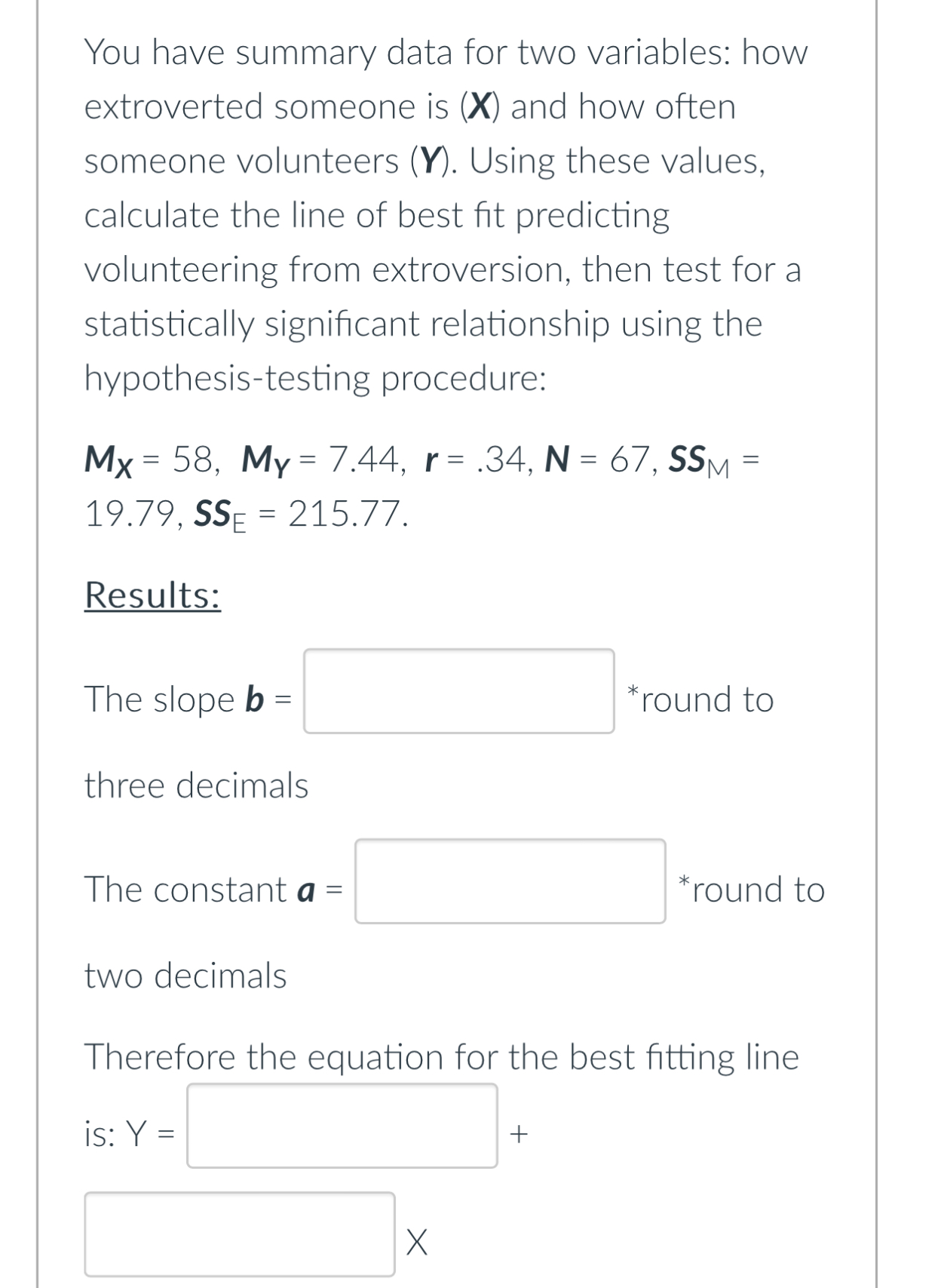 Solved You have summary data for two variables: | Chegg.com