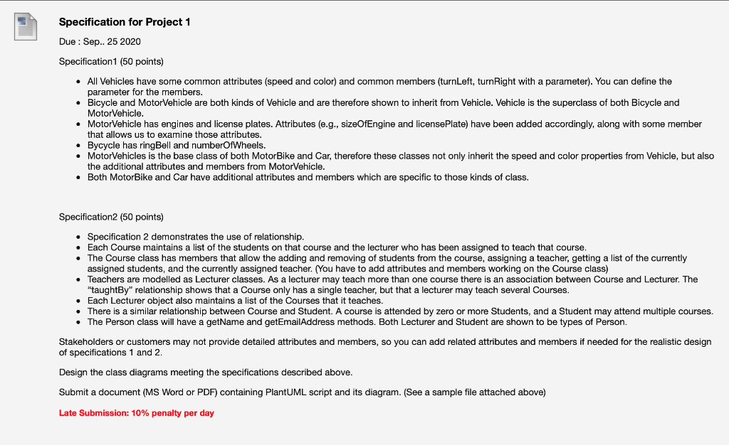 Specification for Project 1 Due : Sep.. 25 2020 | Chegg.com