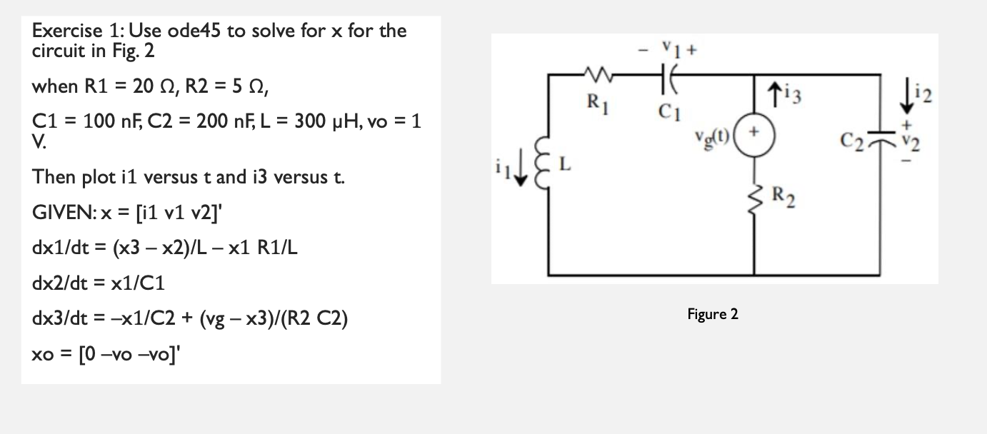 Solved Exercise 1: Use ode45 to solve for x for the circuit | Chegg.com