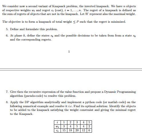 Solved We consider now a second variant of Knapsack problem, | Chegg.com