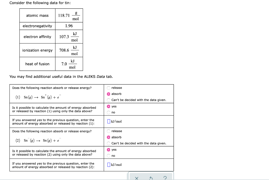 Solved: Consider The Following Data For Tin: 8 Atomic Mass... | Chegg.com